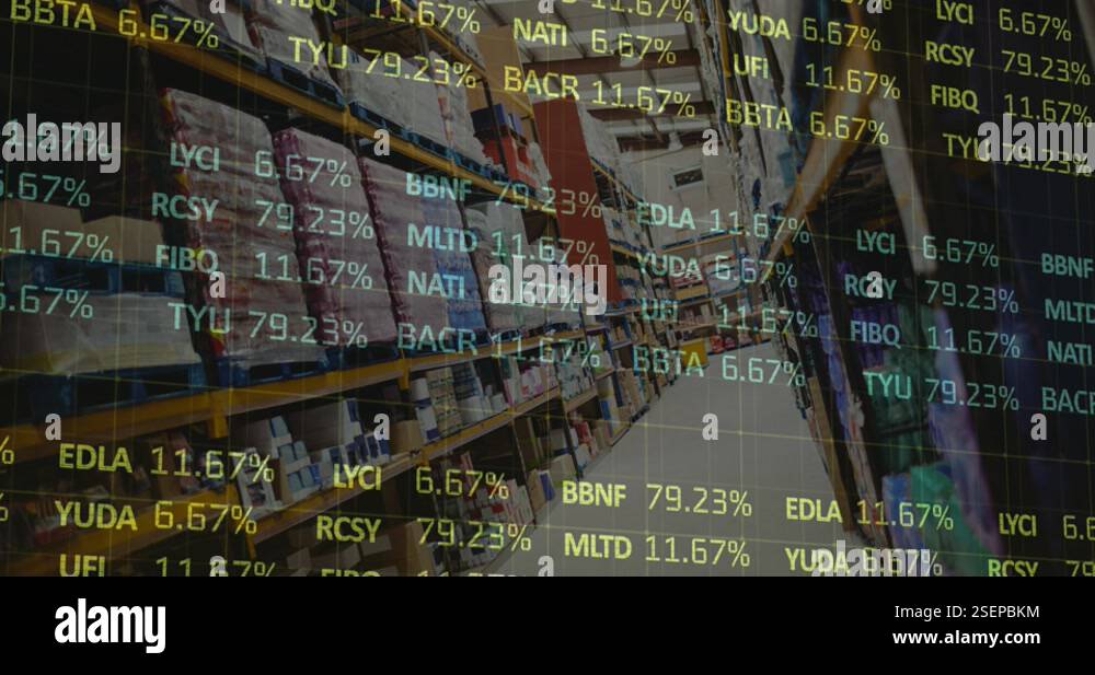 Animation of data processing over empty warehouse Stock Video Footage ...