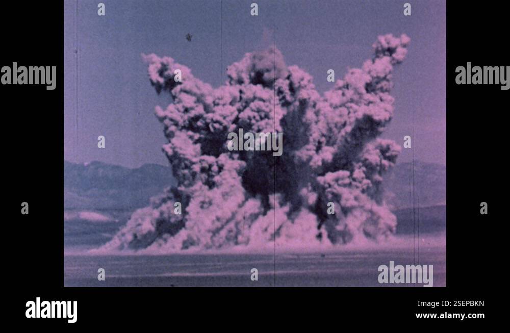 1960s: Radiation cloud from atomic bomb explosion moves across land ...