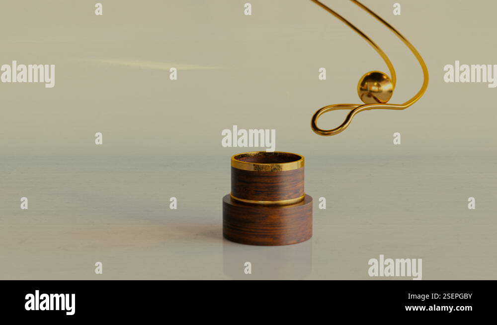 Satisfying calm 3D Animation. Gold ball rolls on golden rails falling ...