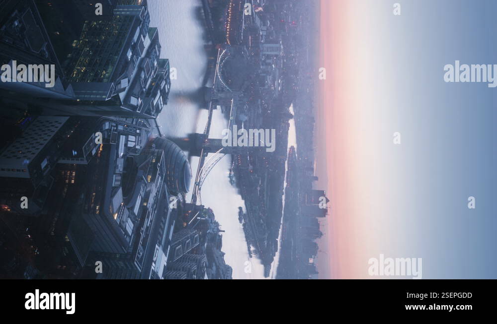 time lapse London skyline with illuminated Tower bridge and Canary ...