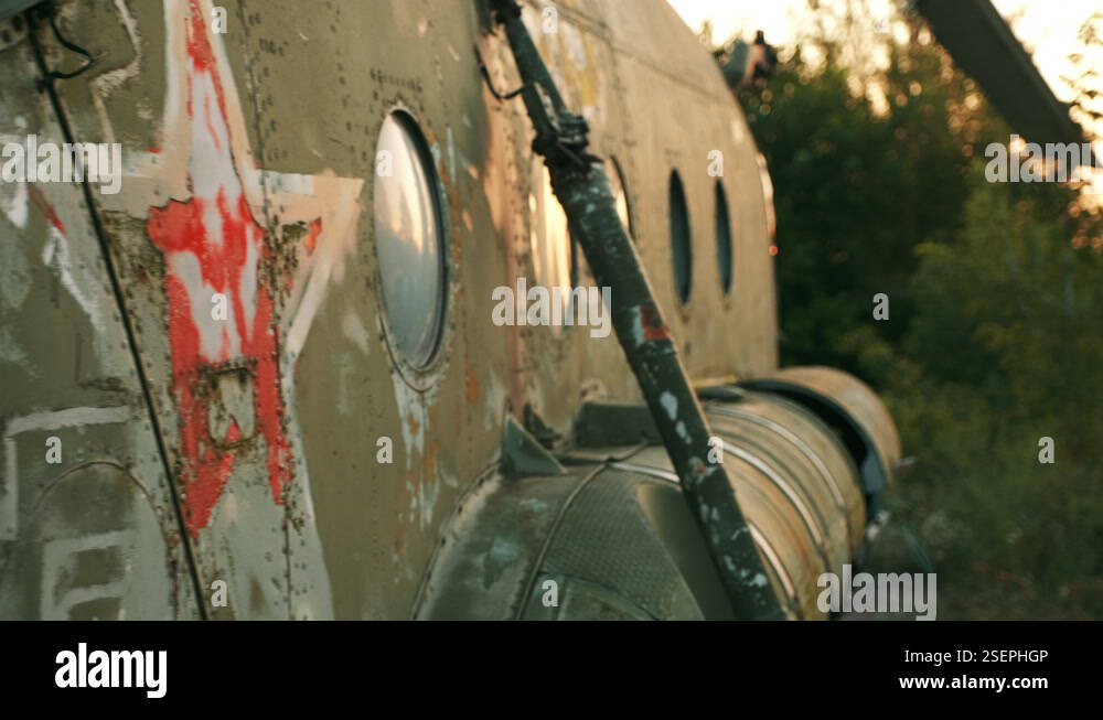 An old and damaged helicopter from the Soviet Union MI-8 Stock Video ...