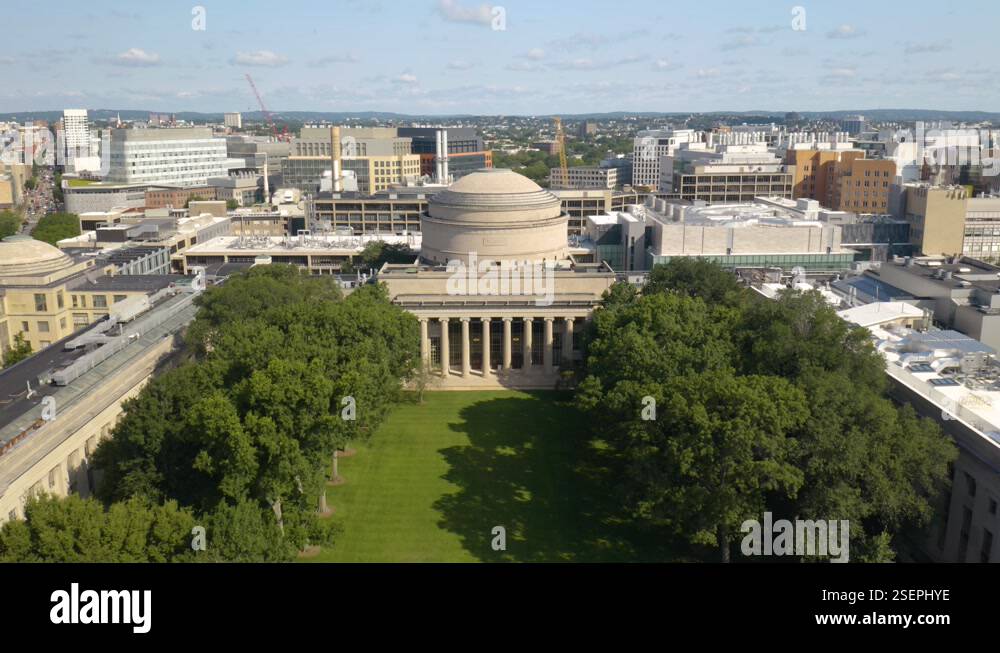 MIT's Great Dome, Killian Court on Beautiful Summer Day. Cinematic ...