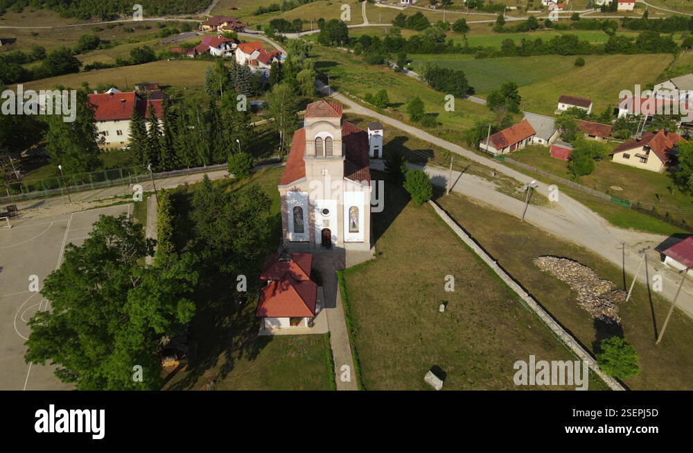Mackat Village, Serbia. Drone Aerial View, Orthodox Church on Hilltop ...