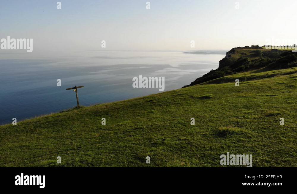 Aerial Over Parked Silver Car On Top Of Littlecombe Shoot Bay During ...