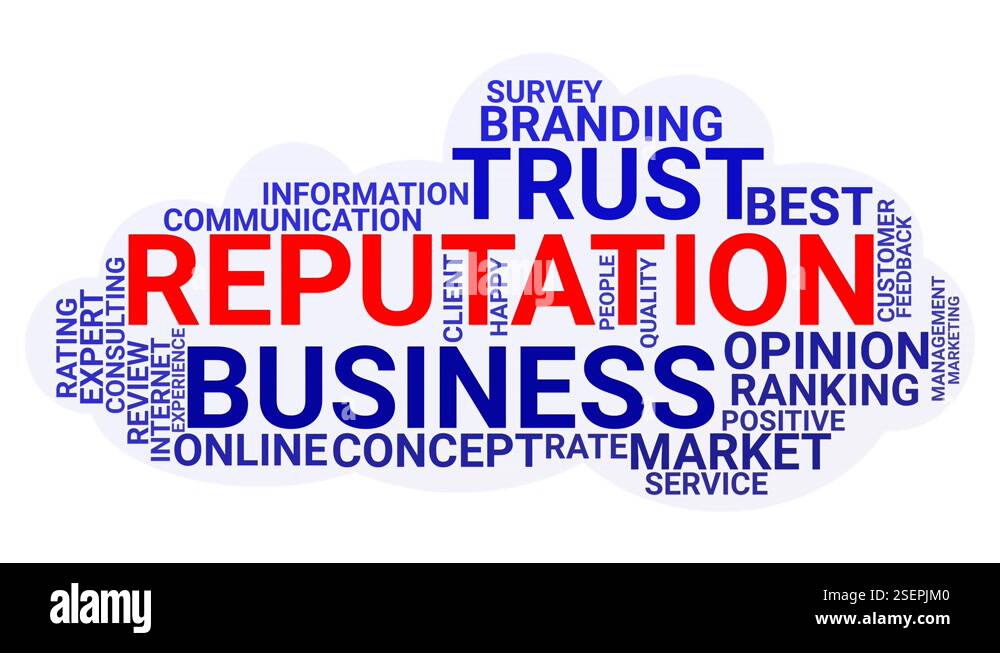Reputation business trust word cloud blue and red text 4K seamless loop ...