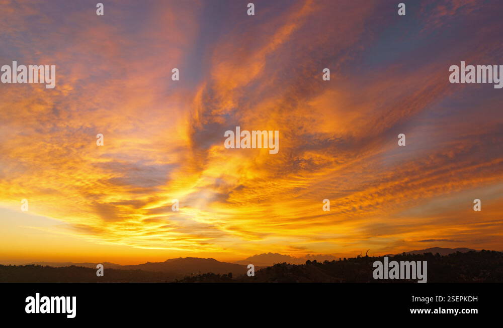 8K Time lapse of epic sunset afterglow over Los Angeles cityscape Stock ...
