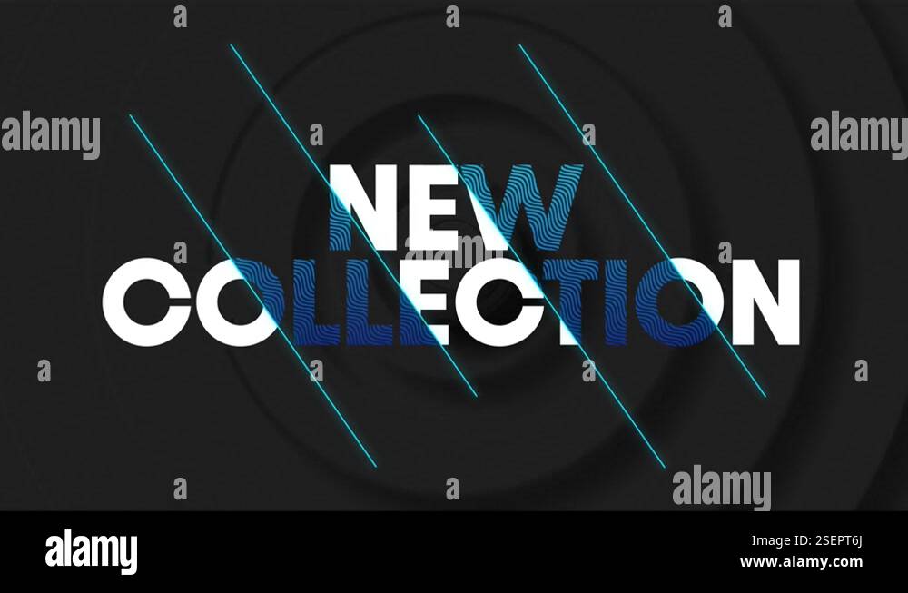Animation of new collection text over moving black background Stock ...
