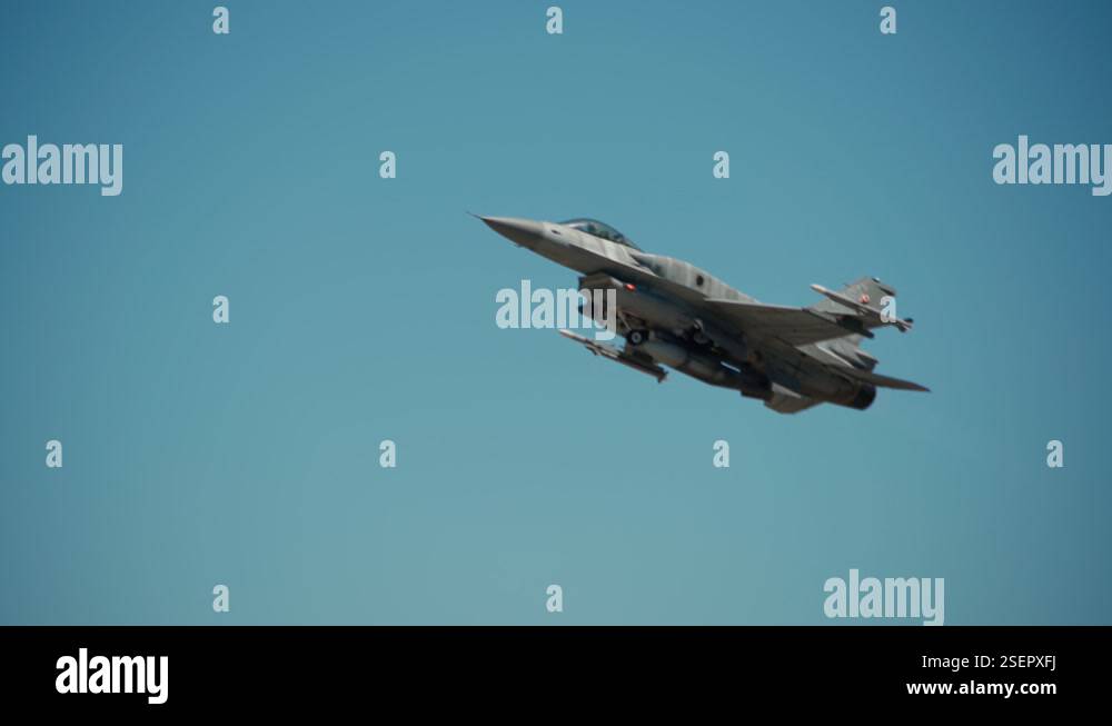 F-16 military american jet fighter taking off for tactical training ...