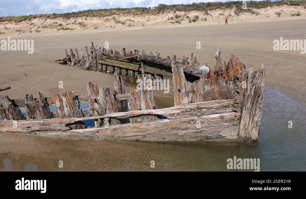 Shipwreck Cefn Sands beach Pembrey Country Park Carmarthenshire South ...