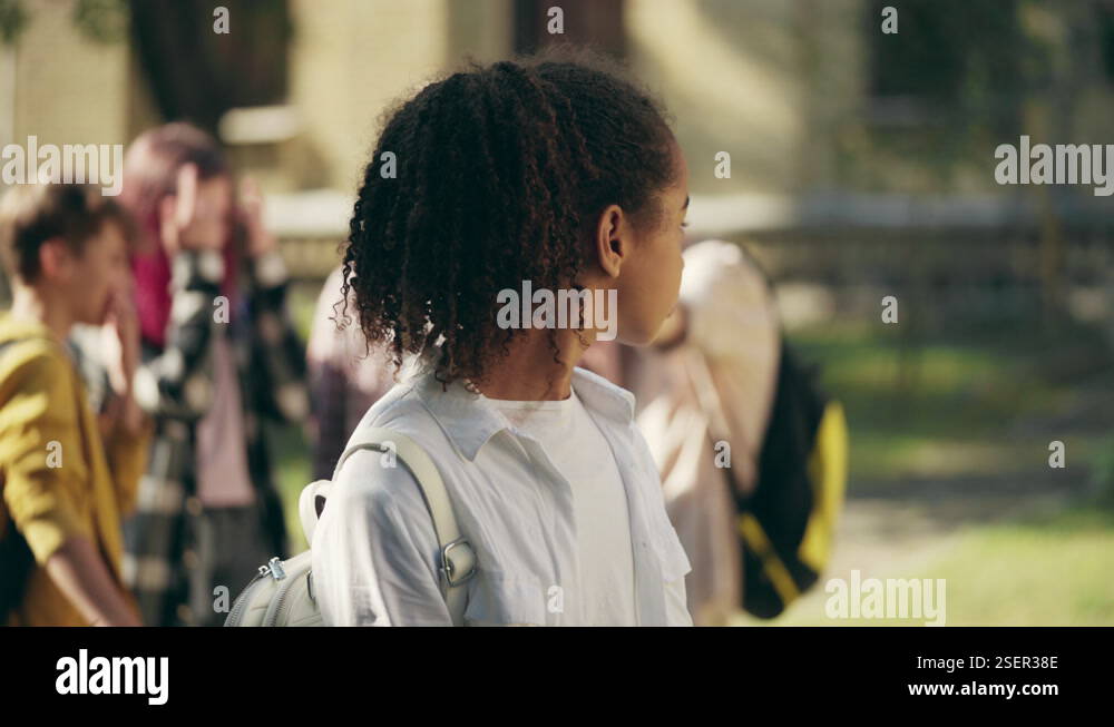 School kids bullying unhappy biracial girl, racial discrimination ...