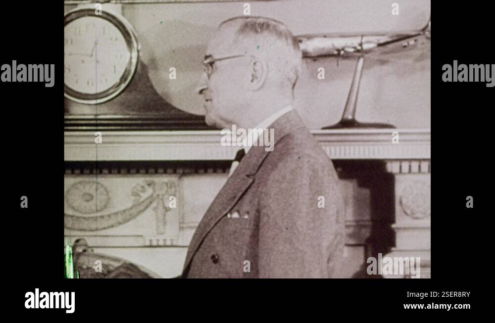 1940s: President Truman and George Marshall look at globe and talk ...