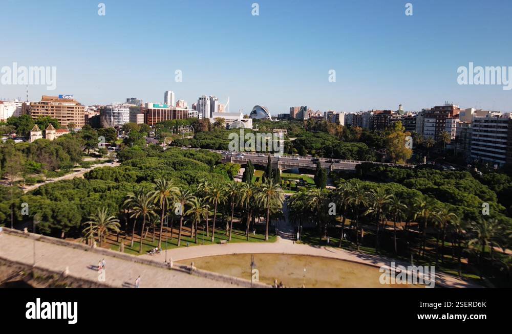 Valencia, Spain - drone shot of the cityscape while sunset Stock Video ...