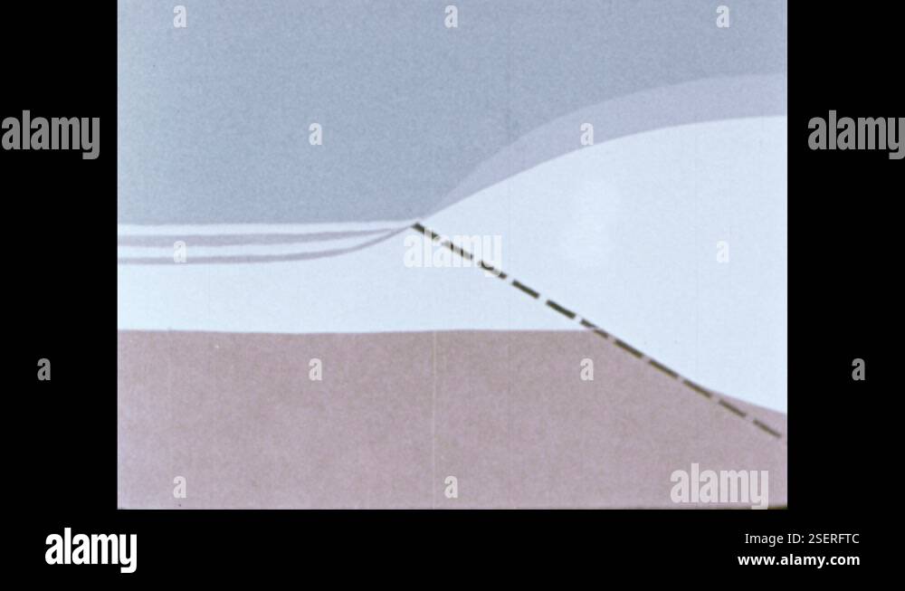 1970s: Illustration of Earth's crust, mountain, shift in size, fault ...