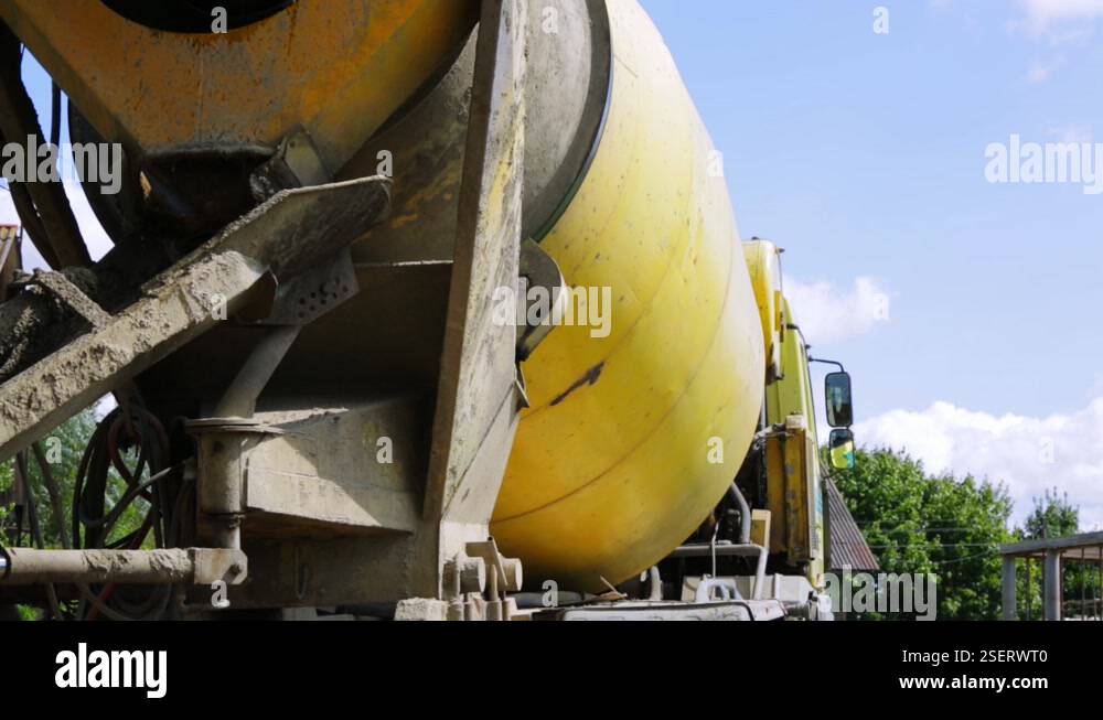 Concrete mixer barrel close-up. Special vehicles for mixing cement ...