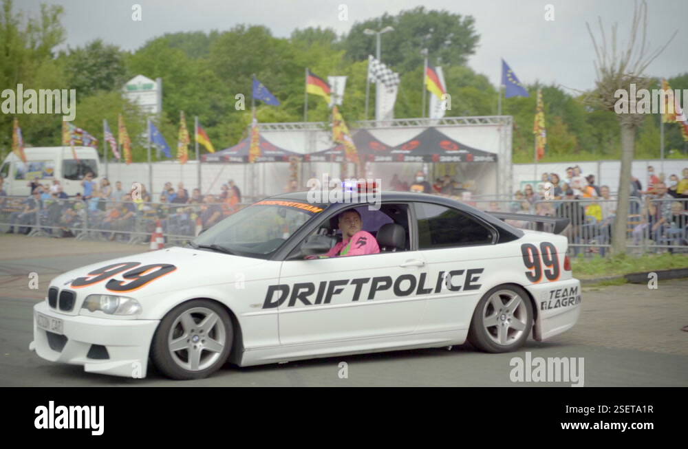 White Action Car Drifting On Track With Dust And Smoke. Team Lagrin Stunt Stock Video Footage ...