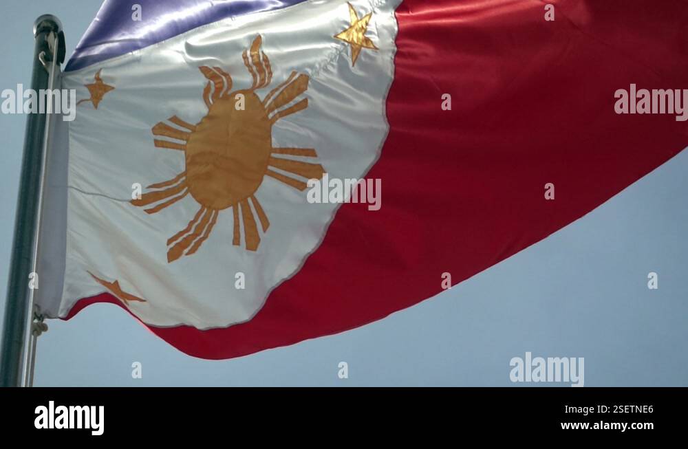 The Philippine Flag, Pambansang Watawat flying in the wind Stock Video ...