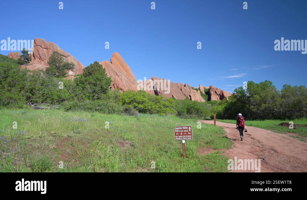 Female Backpacker Walking on Hiking Trail in Roxborough State Park ...