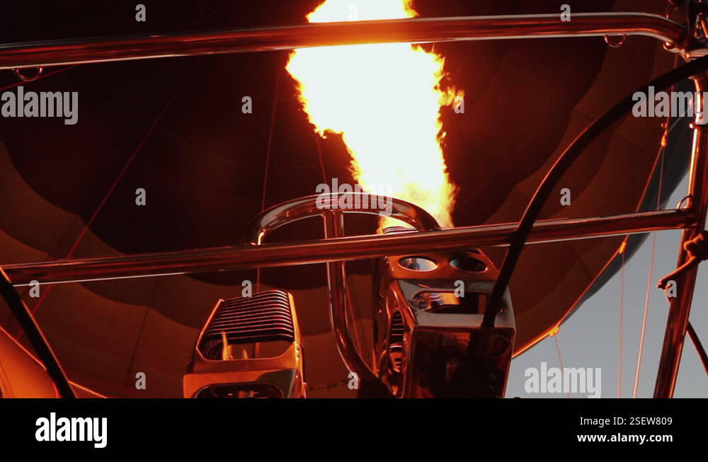 Hot air ballon gas engine is put on fire to power it Stock Video ...