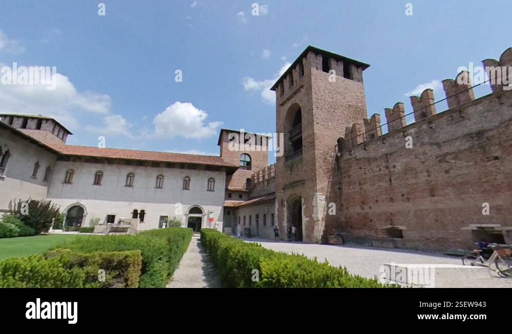 Walking inside the courtyard of castelvecchio castle in Verona, Italy ...