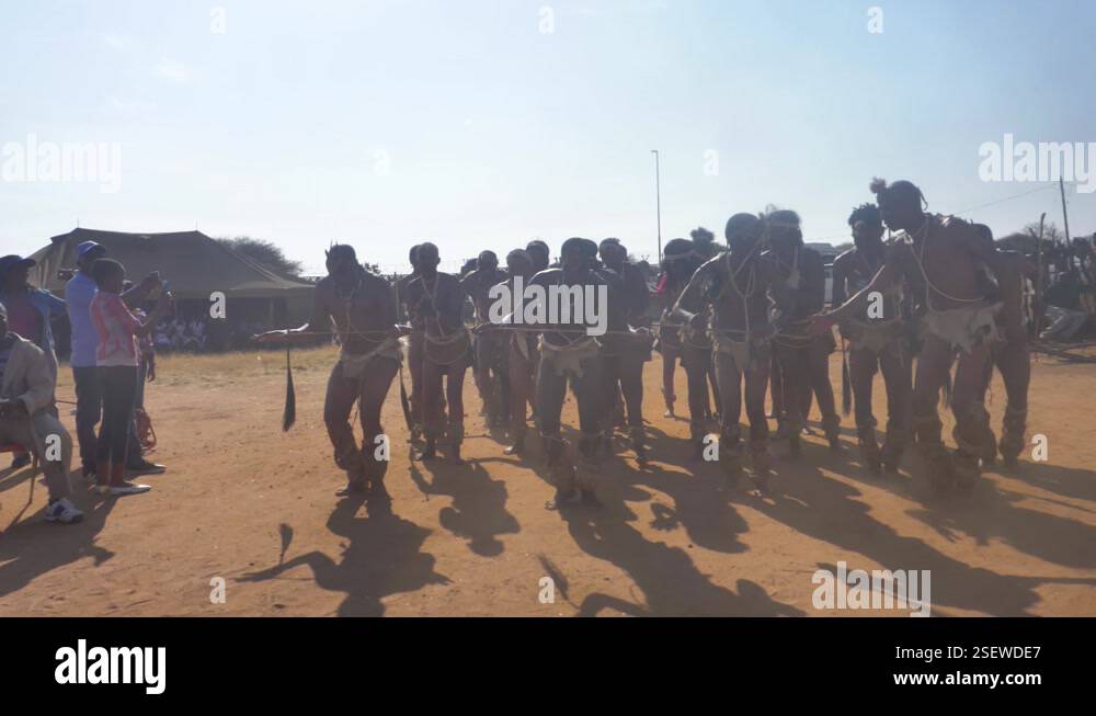 group of African traditional dancers performing at festival in Botswana ...