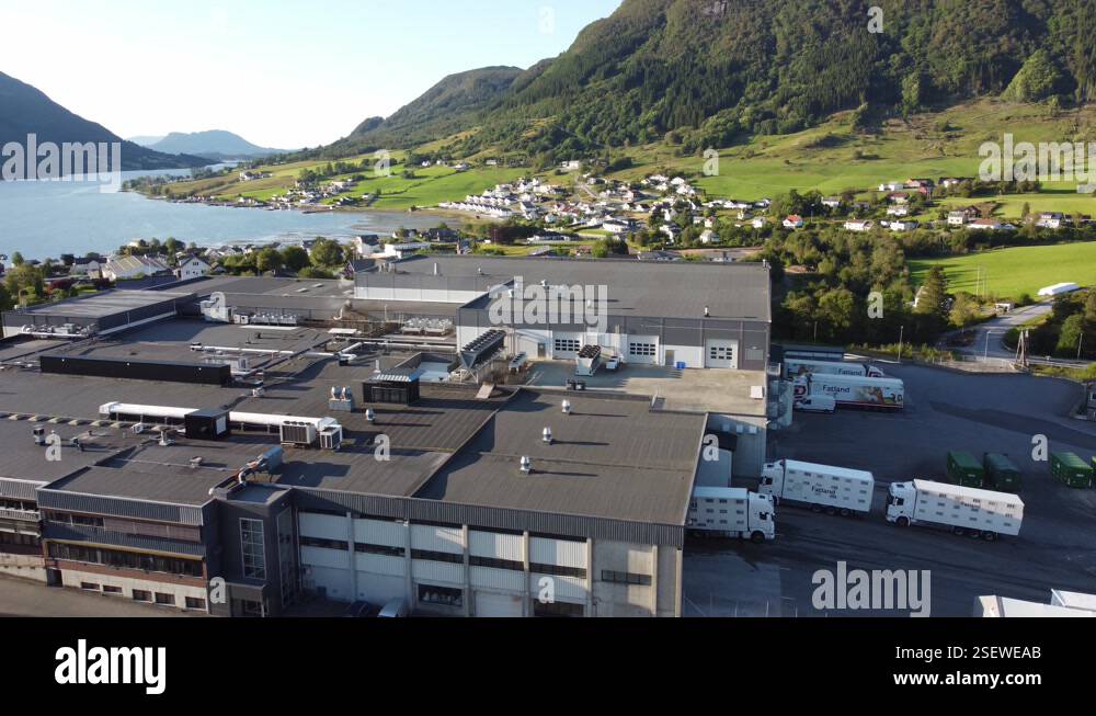 Fatland slaughterhouse in Ølen Norway - Full aerial view of buildings ...