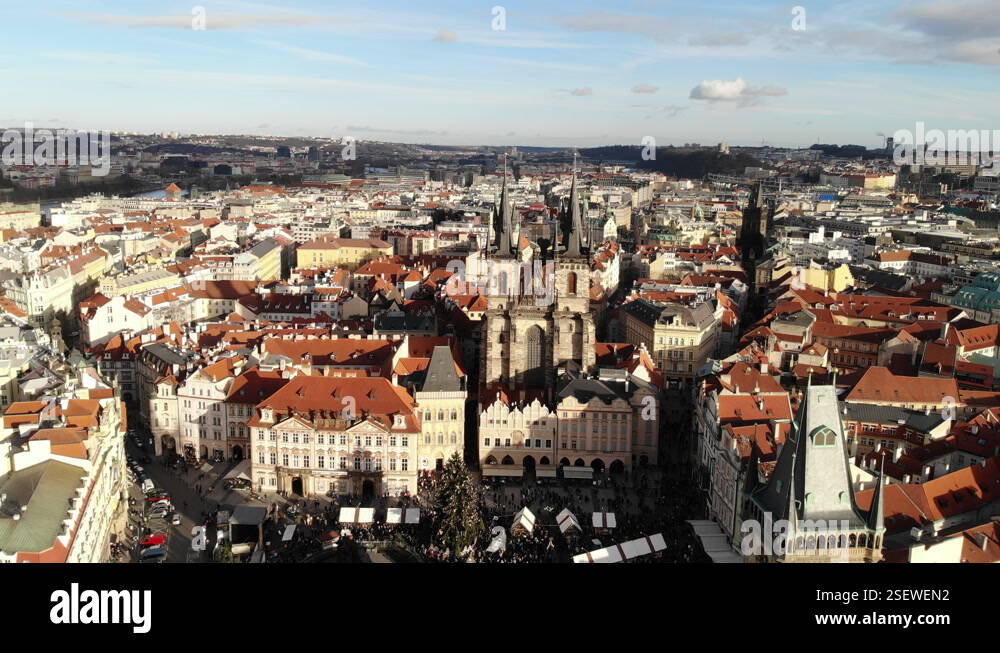 Prague scenic spring aerial view of the Prague Old Town pier ...