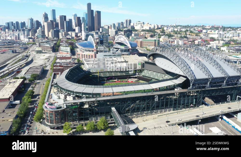 Cinematic 4K aerial drone dolly shot of Seattle downtown, skyline with ...