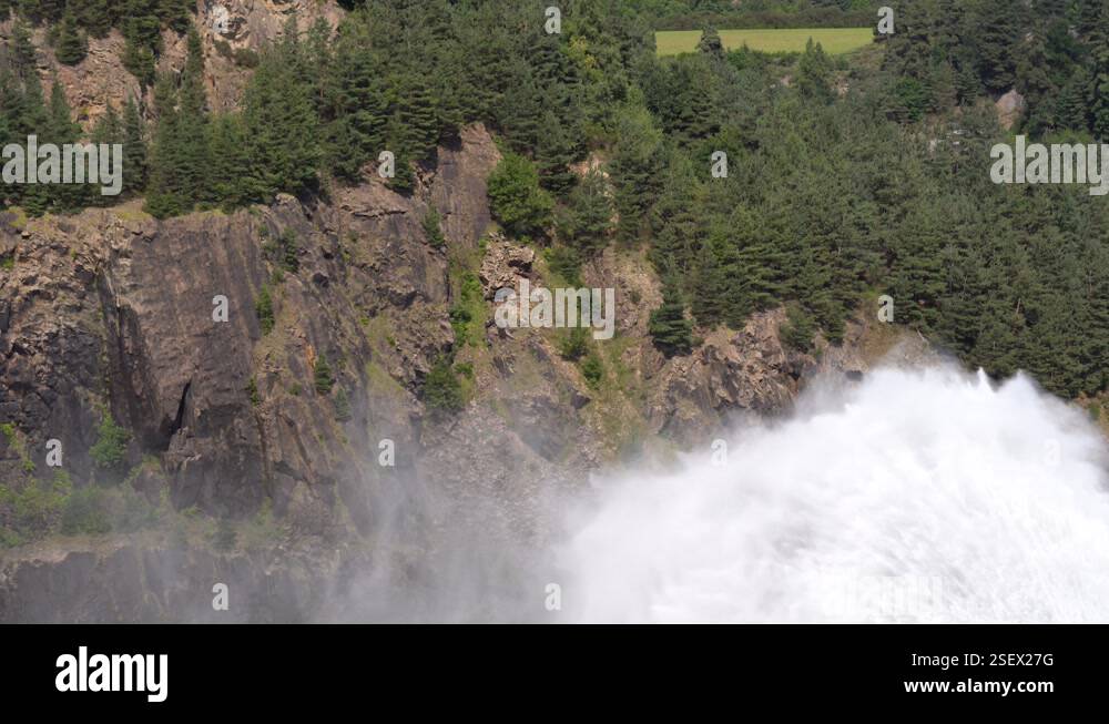 Controlled Outflow Of Water From Jet Valve Of Naussac Lake Reservoir ...