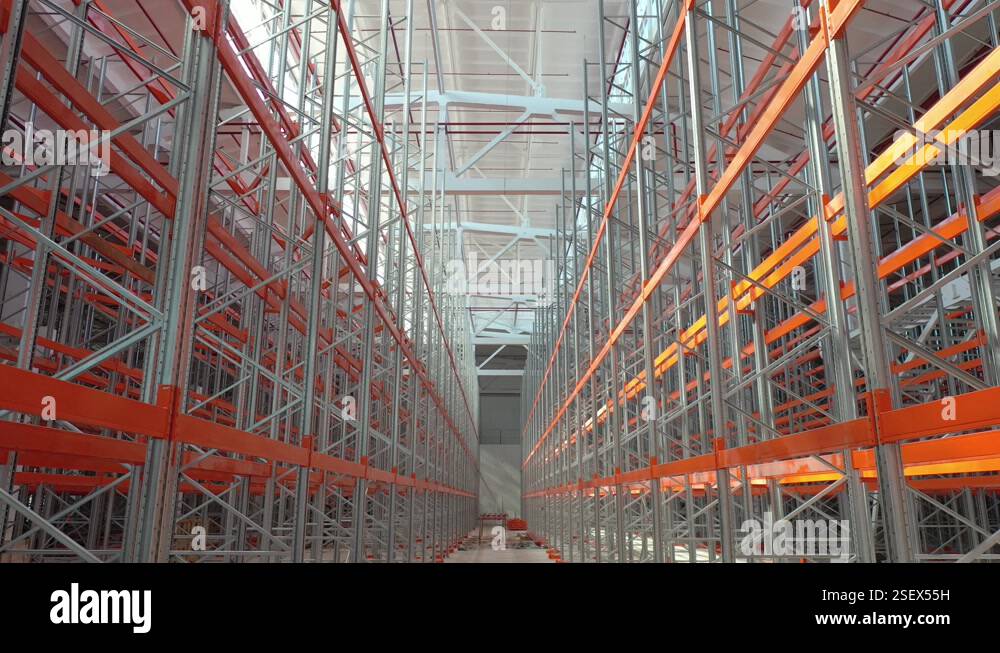 Huge storage building under construction with huge steel structures, 4k ...