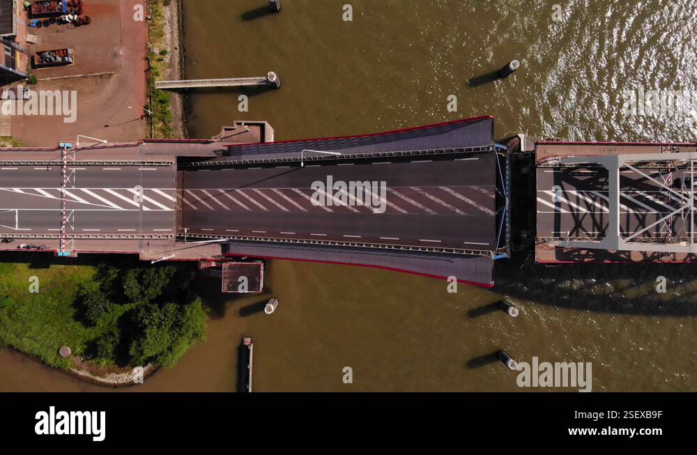 Top View Of A Bascule Bridge Opening Over Noord River In Alblasserdam ...