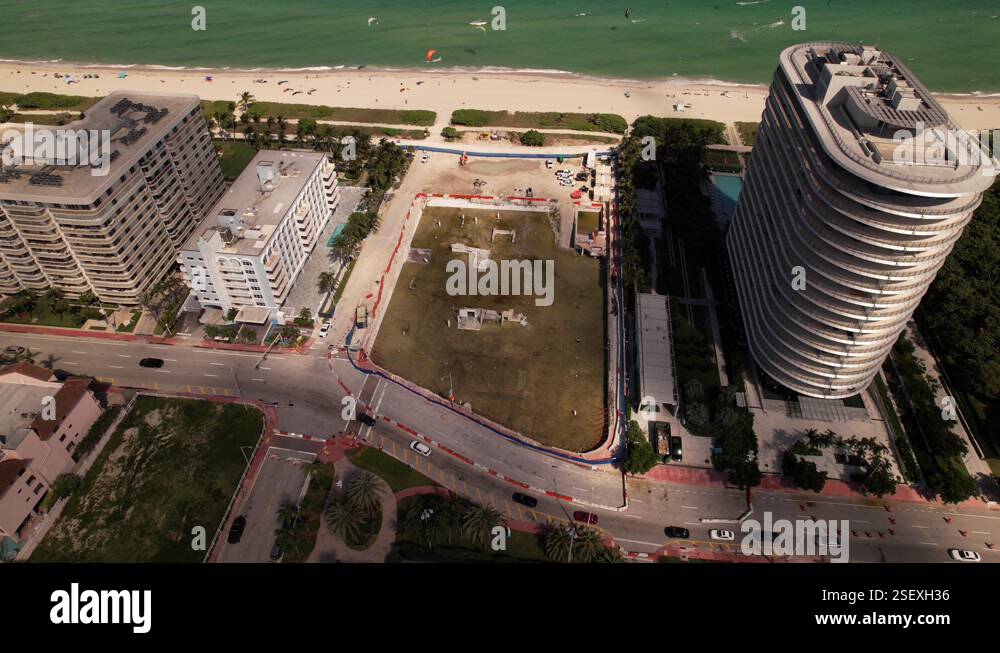 Champlain Towers south Site Surfside Miami FL. 5k static aerial hover ...