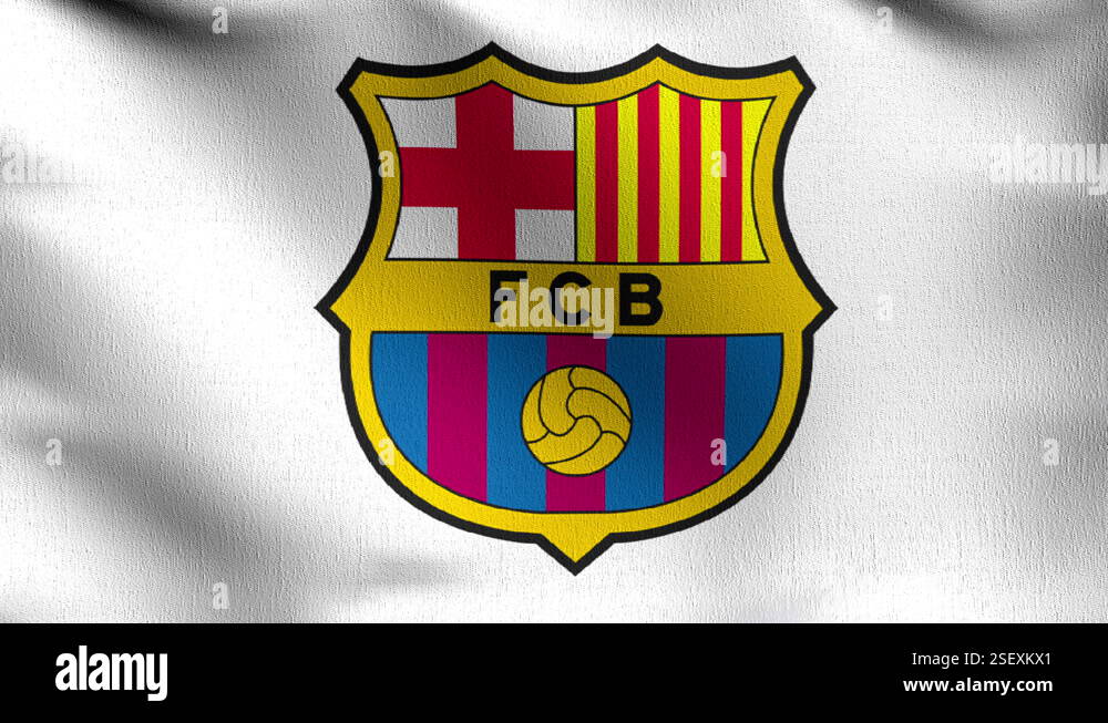 FC Barcelona flag blowing in the wind. Emblem of Football Club FC ...