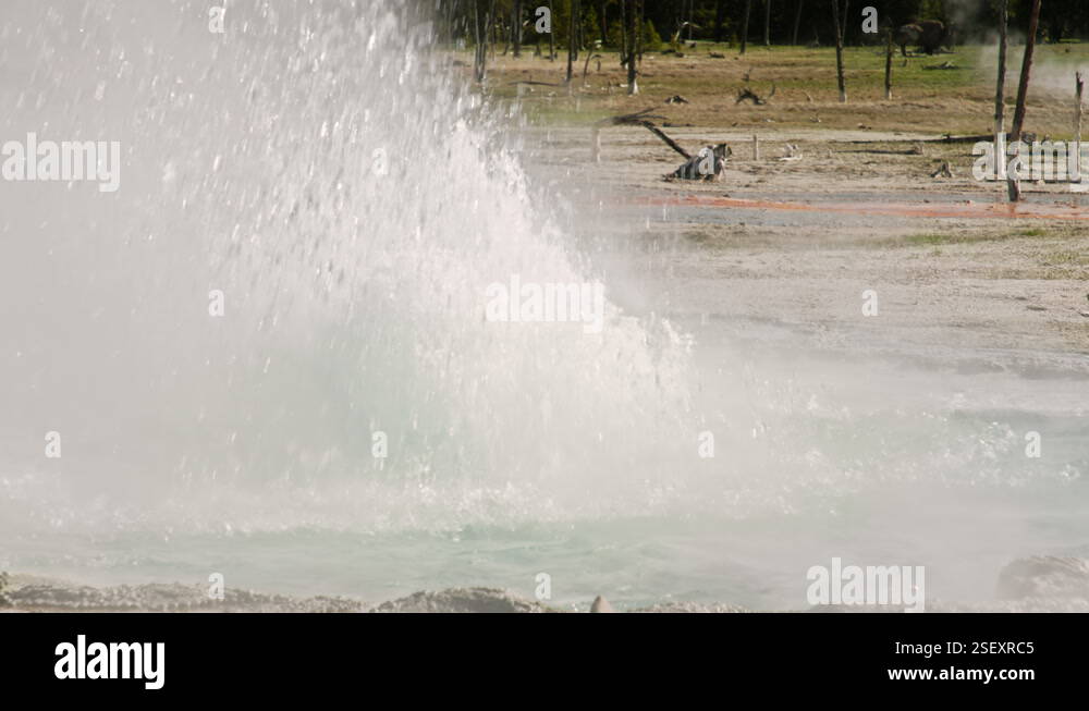 Natural physic science 4K slow motion Scenic hot geyser eruption in ...