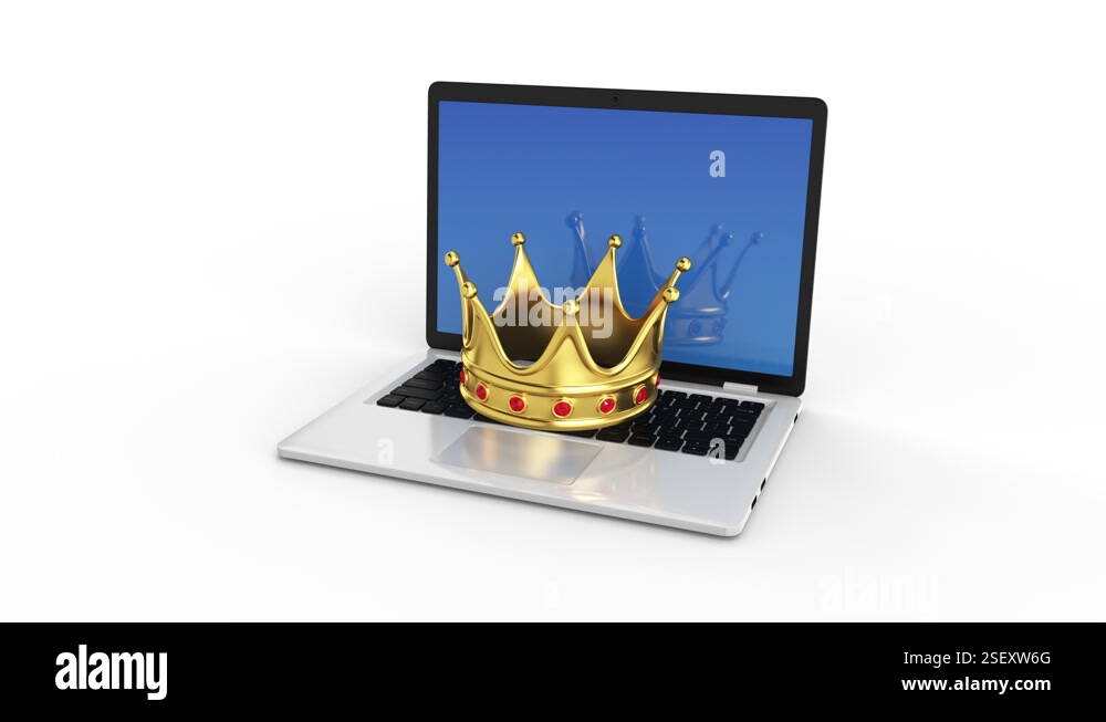 Golden crown on a laptop - white background. 4k animation Stock Video ...