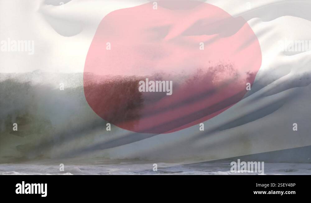 Digital composition of waving japan flag against waves in the sea Stock ...