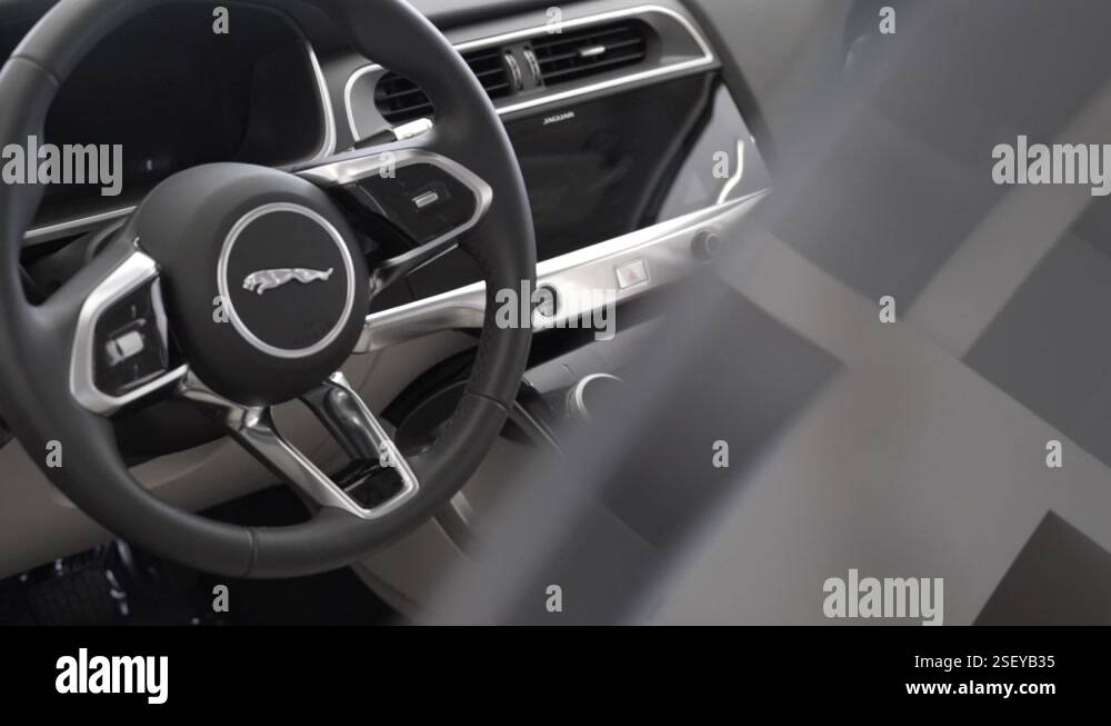 jaguar ipace electric car interior gray with steering wheel Stock Video ...