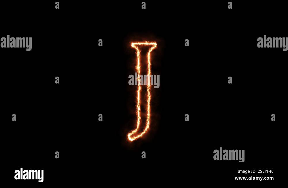 Fiery letter J. Animation on a black background a letter burning in a ...