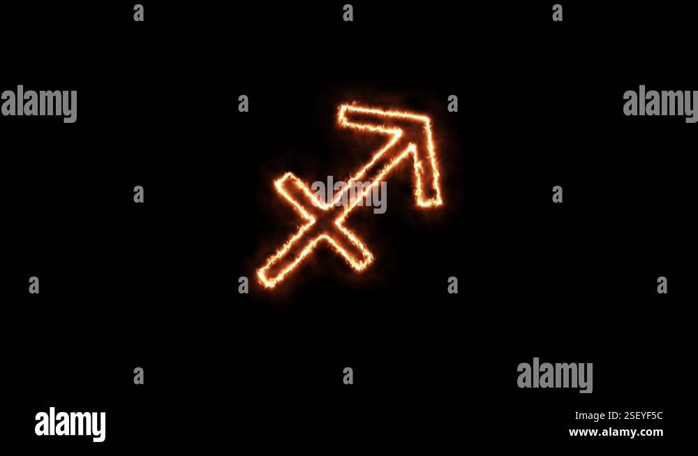 Zodiac signs Sagittarius on fire. Animation on a black background ...