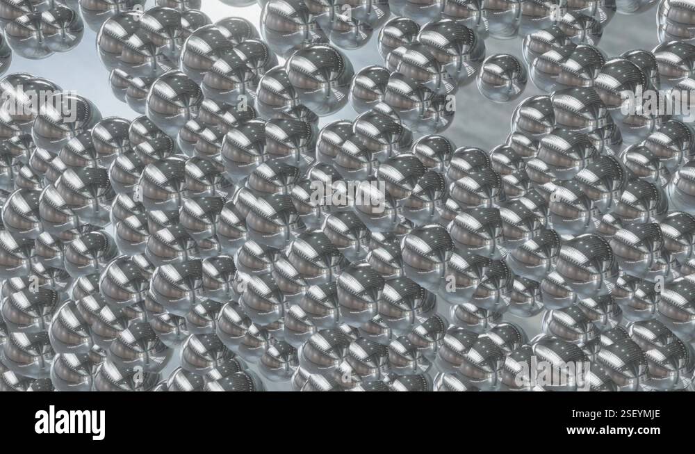 Abstract surface created by shiny silver balls with reflection rotates ...