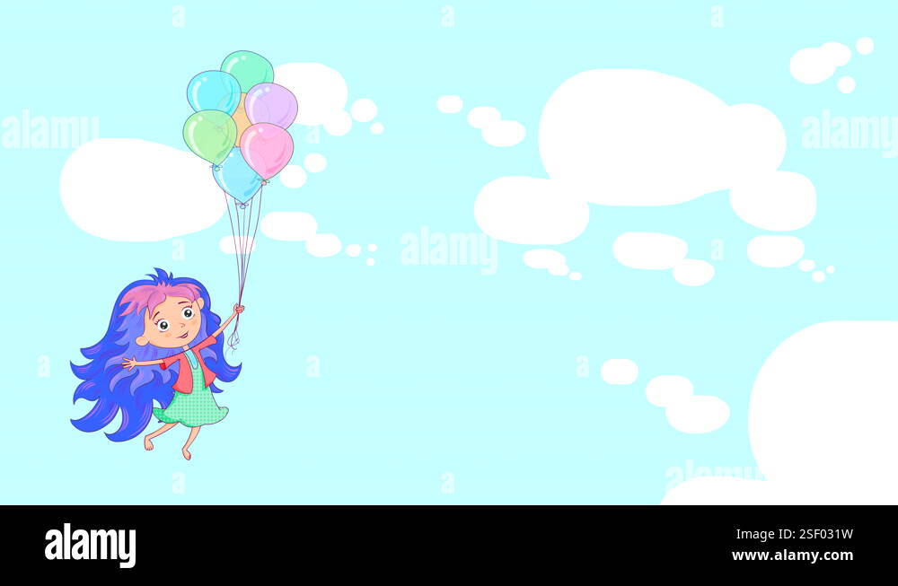 A girl with blue hair flies in a hot air balloon Stock Video Footage ...
