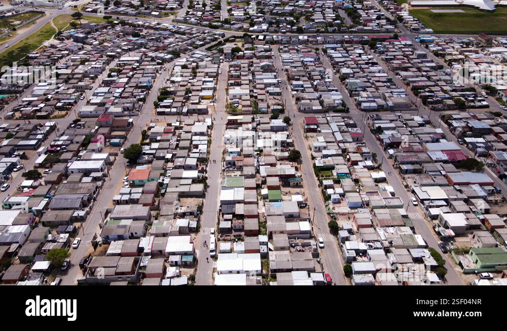 Layout of Zwelihle township in Hermanus, South Africa, drone tilt-up ...