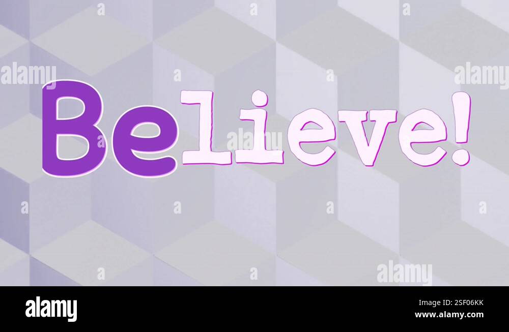 Animation of believe text on purple 3d pattern background Stock Video ...