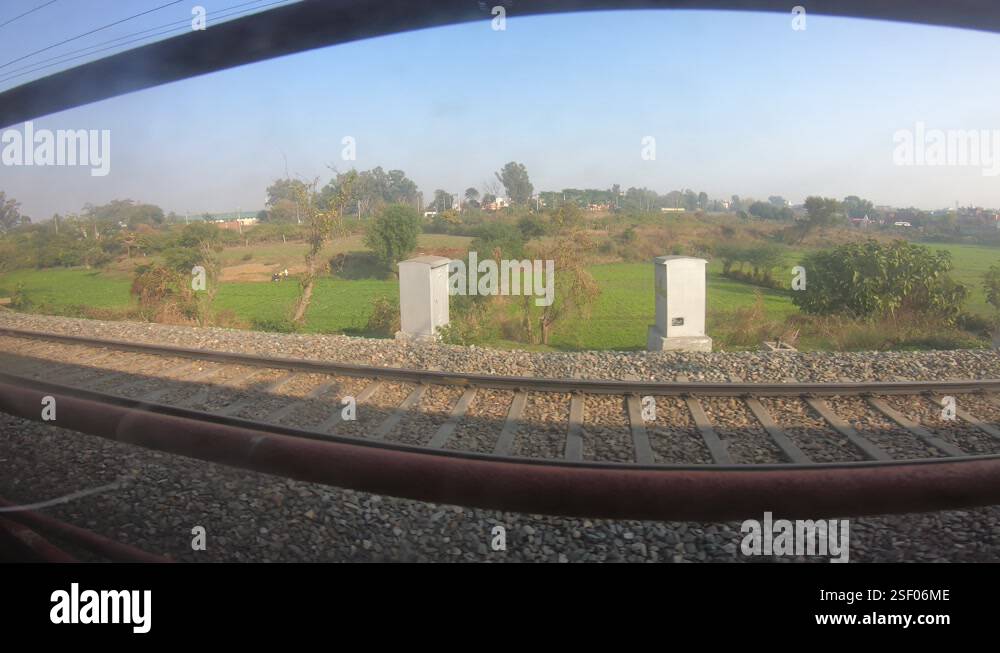 Train window leaning out point of view during long distance train ride ...