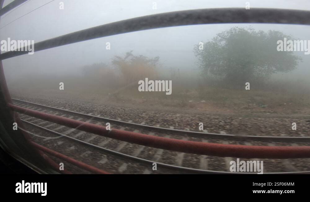 Train window leaning out point of view during long distance train ride ...