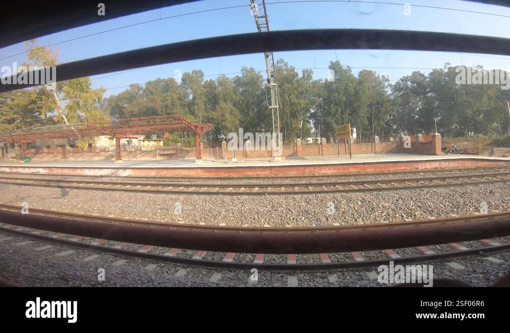 Train window leaning out point of view during long distance train ride ...