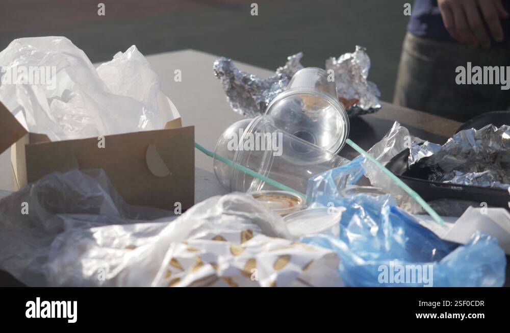 Plastic packaging waste, plastic containers for food. reducing food ...