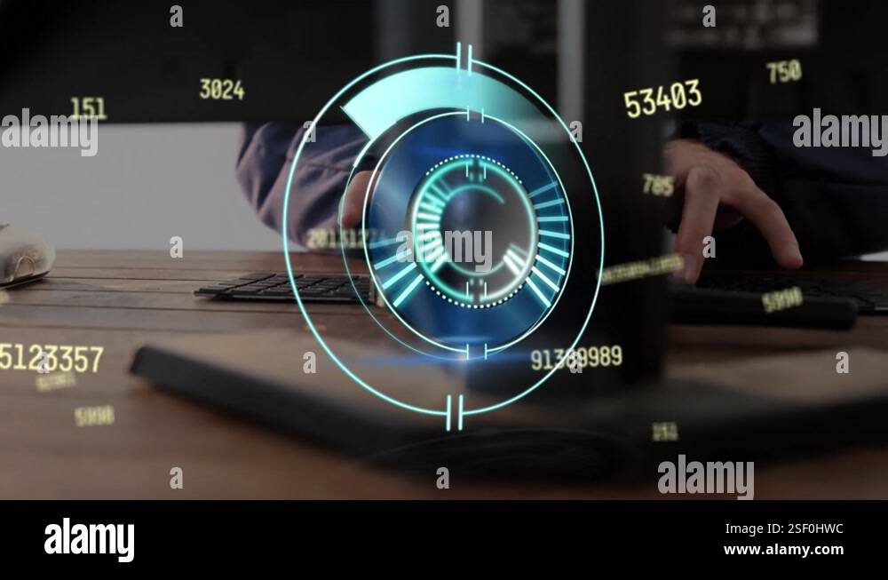 Animation of scope scanning over numbers and person using keyboard Stock Video Footage - Alamy