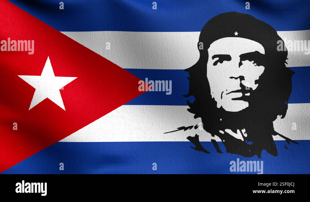 Che Guevara, Cuba flag blowing in the wind. 3D rendering illustration ...
