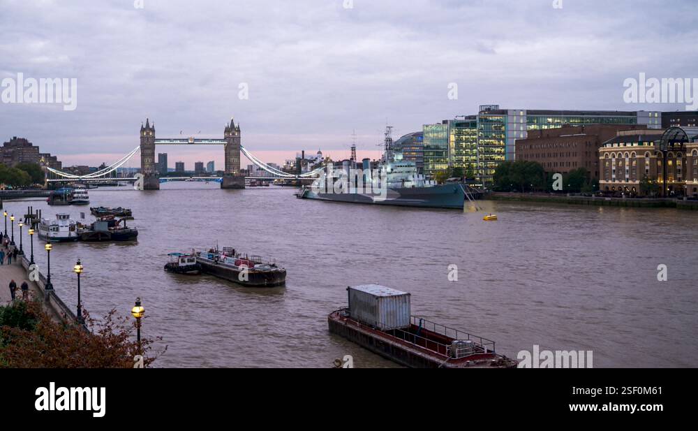 Evening View Towards Tower Bridge, London, United Kingdom Stock Video ...