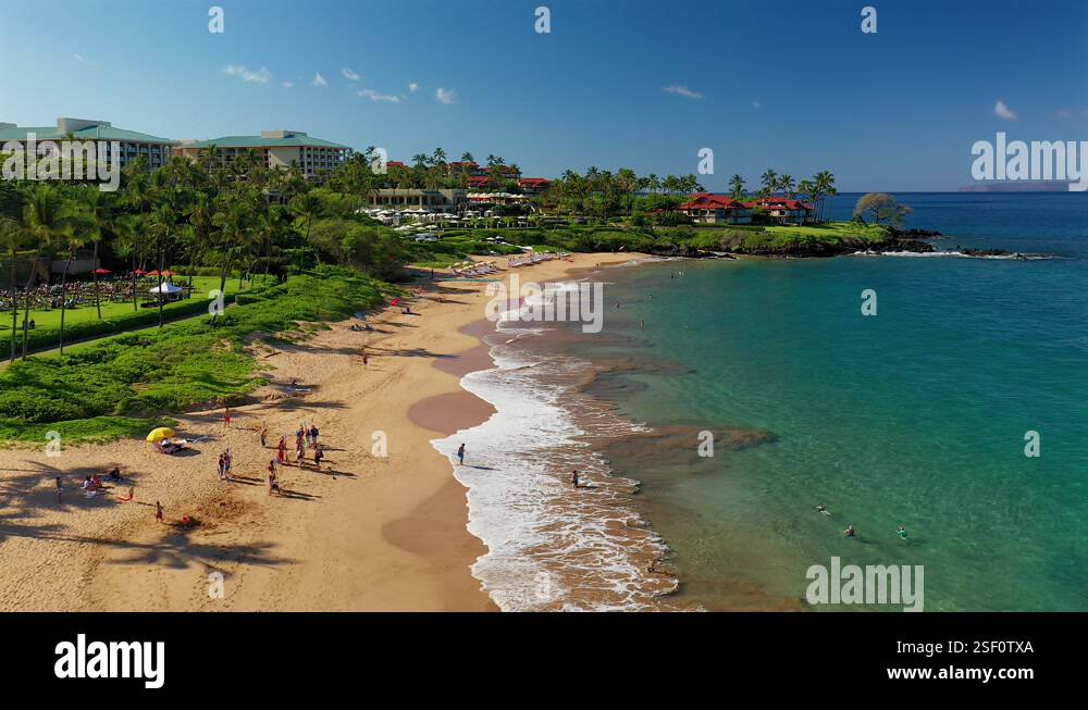 Low aerial flyover of Wailea Beach in Maui Hawaii. Part 3 of 3 Stock ...